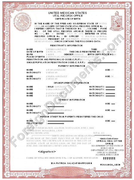 Certified Translation Of Mexican Birth Certificate From Spanish To English